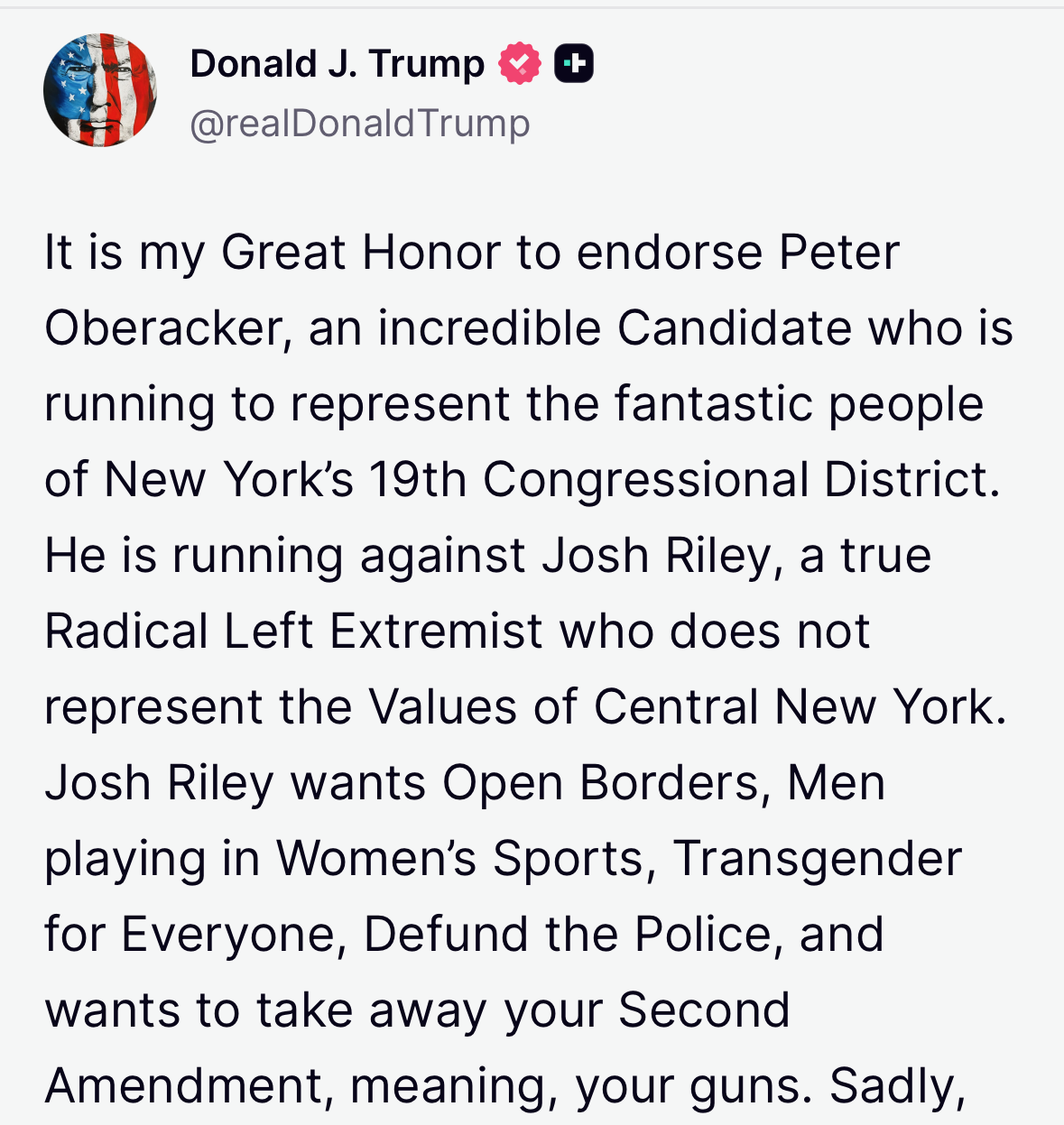 🚨 President Trump Endorses Peter Oberacker for Congress - NRCC
