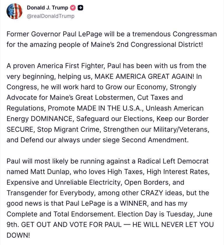 POTUS Reaffirms His Support for Paul LePage & Calls Out Radical Matt ...